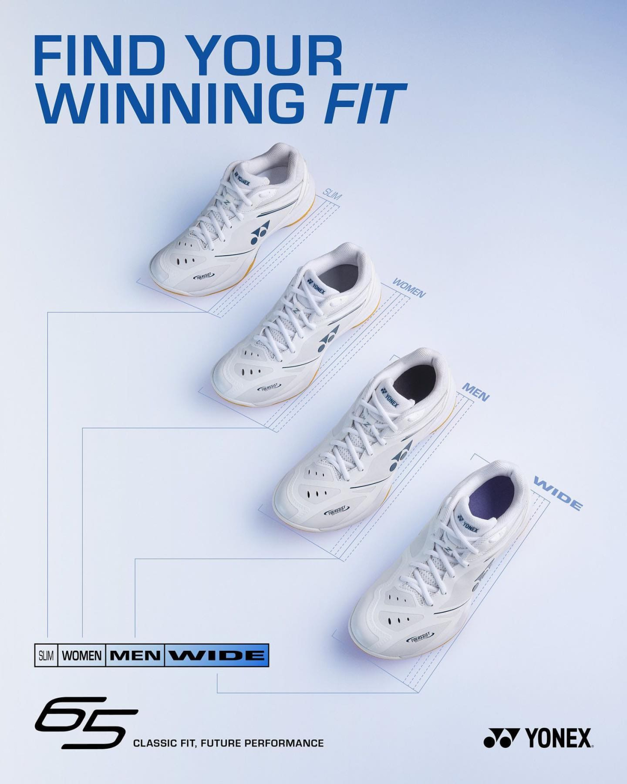 Giày cầu lông Yonex 65Z4 Slim cho người có bàn chân thon và dài